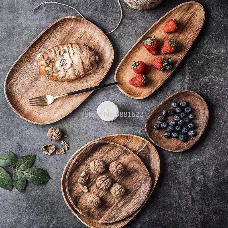Solid Wood Round Dinner plates Snack Fruit Dry Fru... – Vicedeal