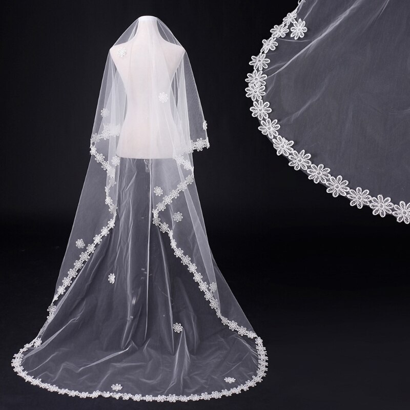 Bridal Veil One-Layer Flower Decoration Rim Illusi... – Grandado