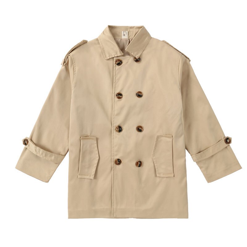 Khaki Jacket For Boys Double-Breasted Children Out... – Grandado