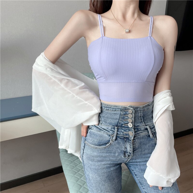 Spring Summer Tube Crop Top With Bra Women Pushup ... – Vicedeal
