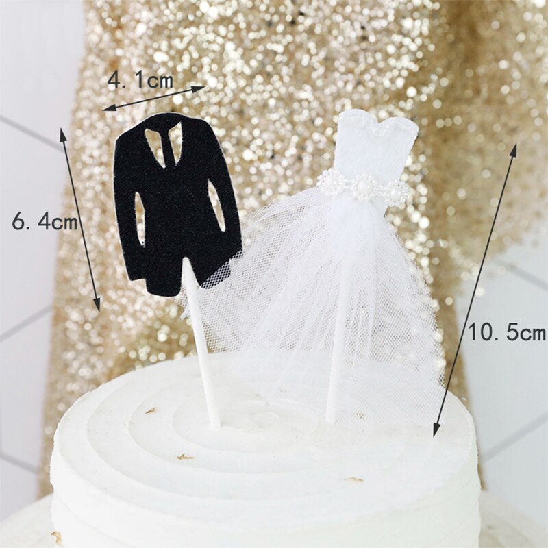 2pc set White Dress Black Suit Wedding Cupcake Top... – Grandado