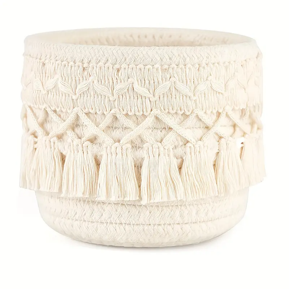 Bohemian Cotton Rope Woven Storage Basket With Tas... – Grandado