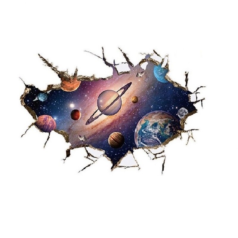 3D Gescheurd Gat Ripped Muursticker Cosmic Planet ... – Vicedeal