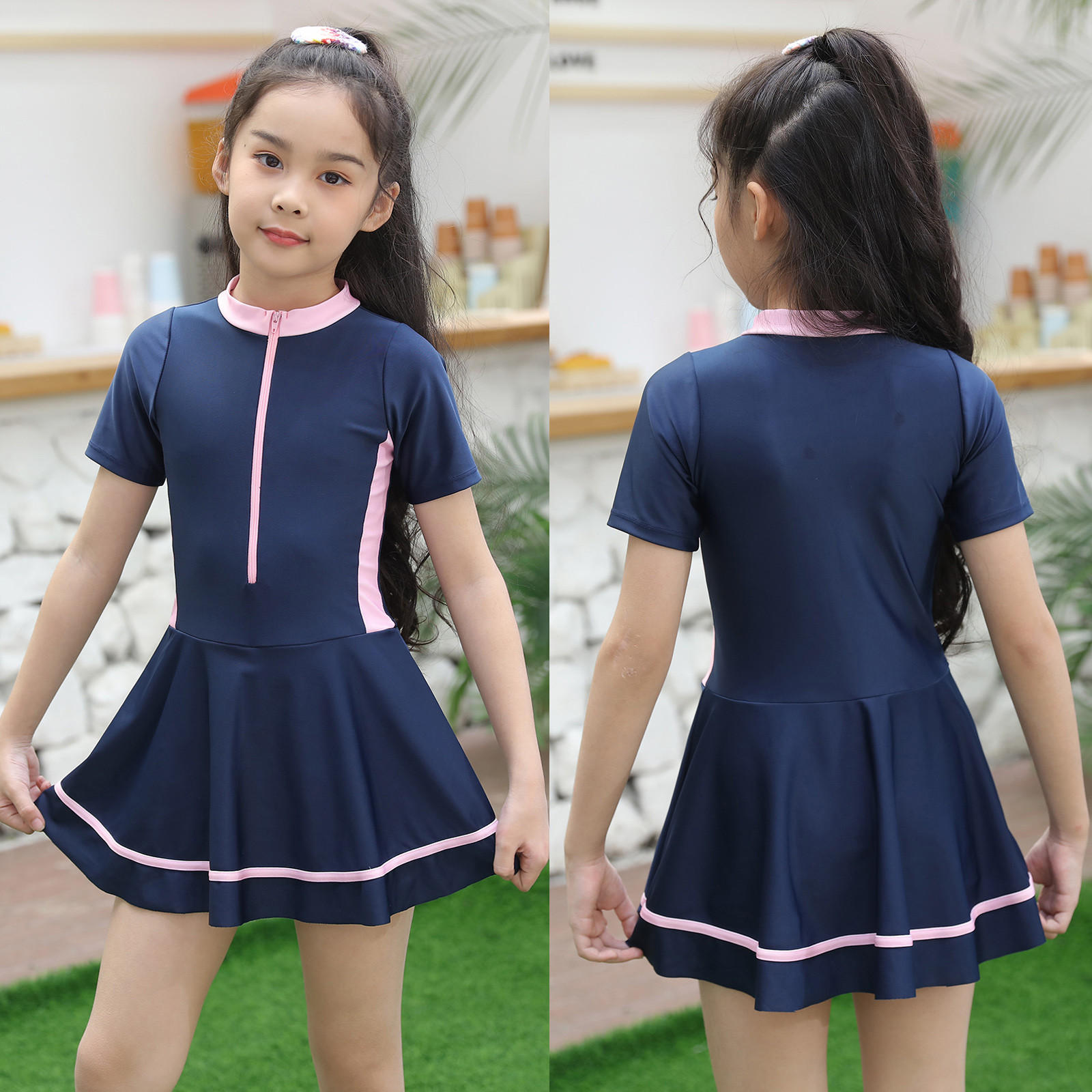 2-12 Years Teen Kids Girl Solid Swimwear Short Sle... – Vicedeal