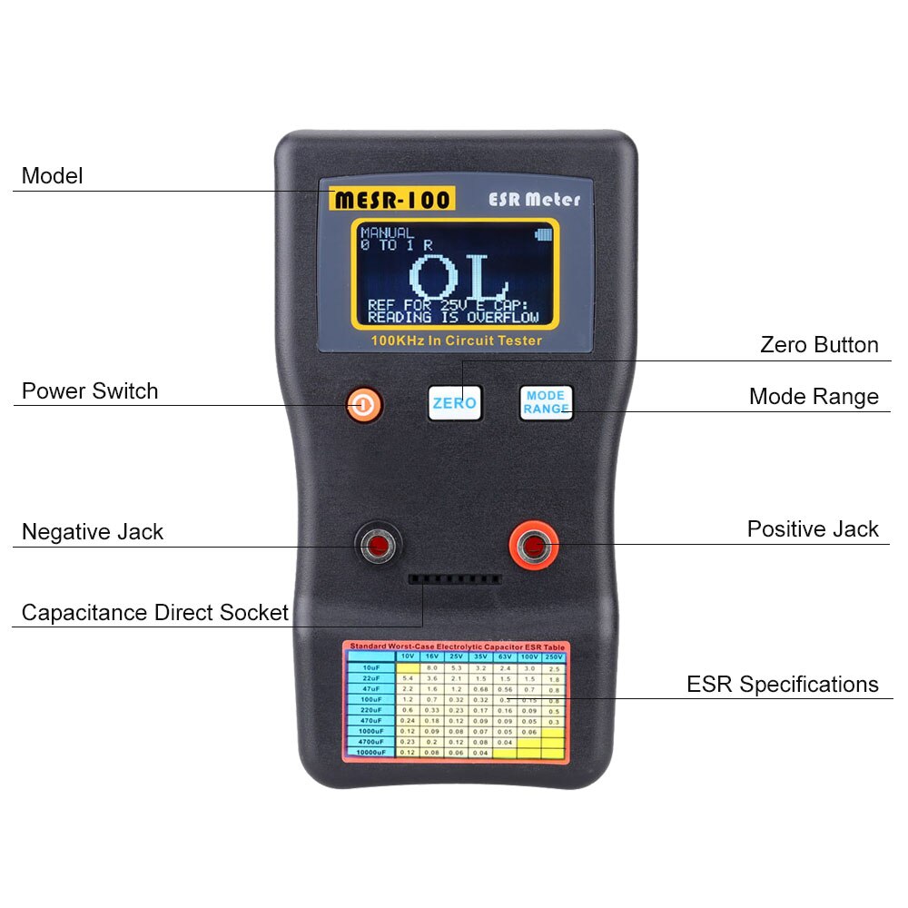MESR-100 ESR Capacitance Ohm Meter Measuring Capac... – Vicedeal