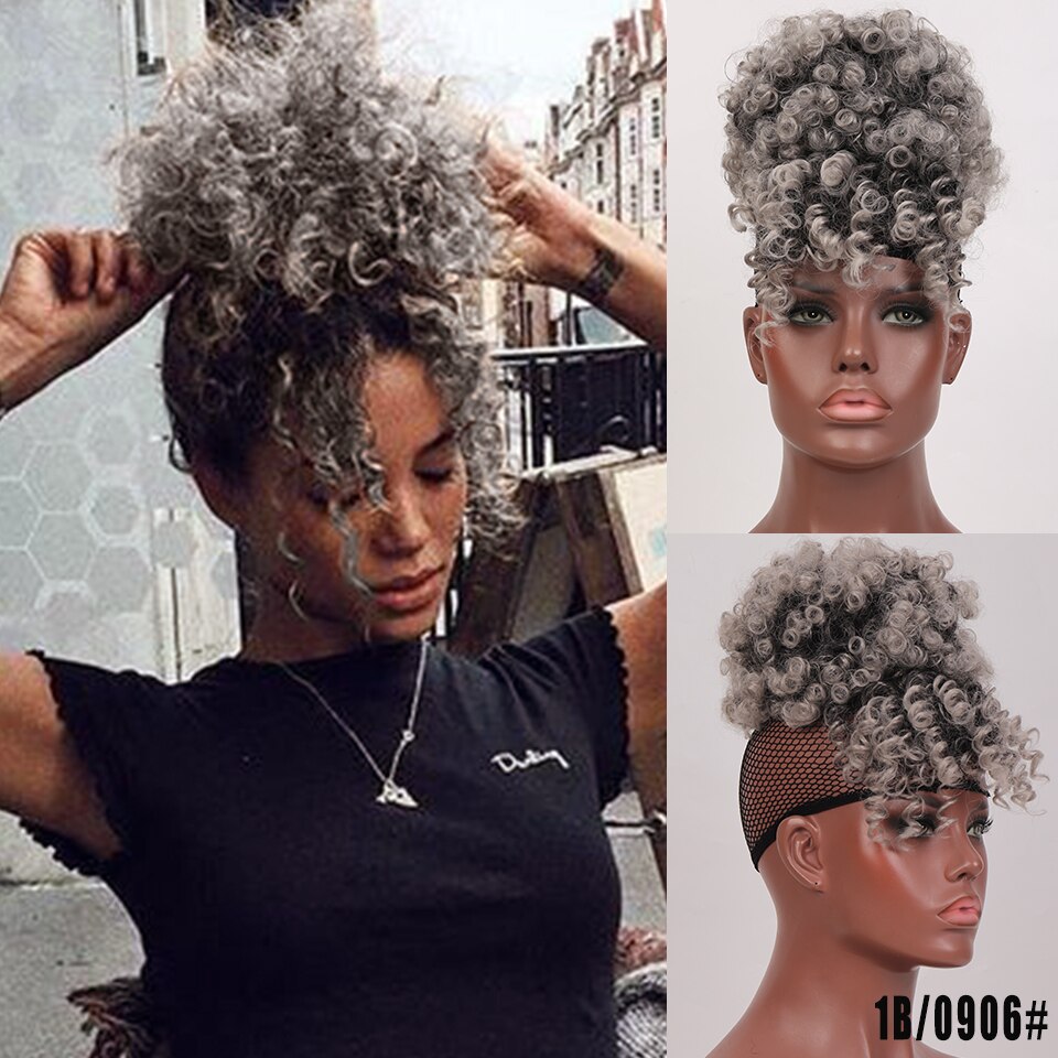 Lupu høj puff afro kinky krøllet chignon syntetisk... – Grandado