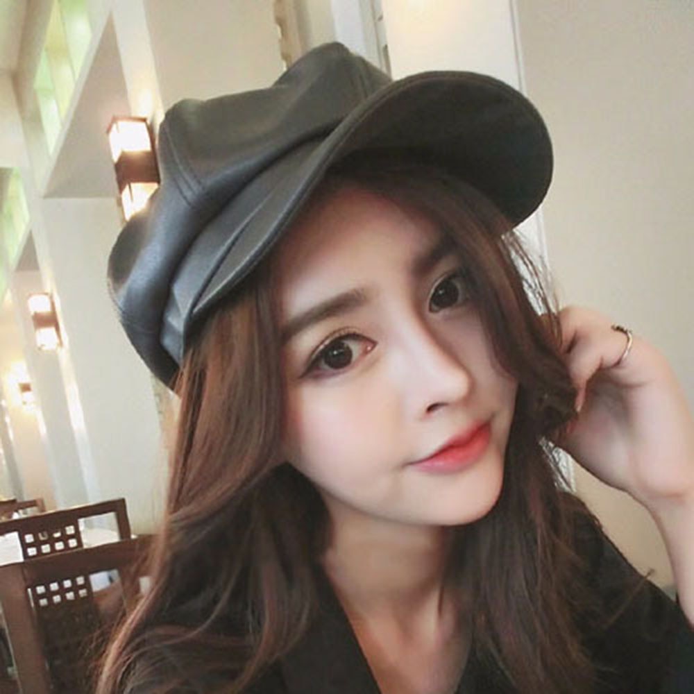 Octagon hat female autumn and winter wild leather ... – Grandado