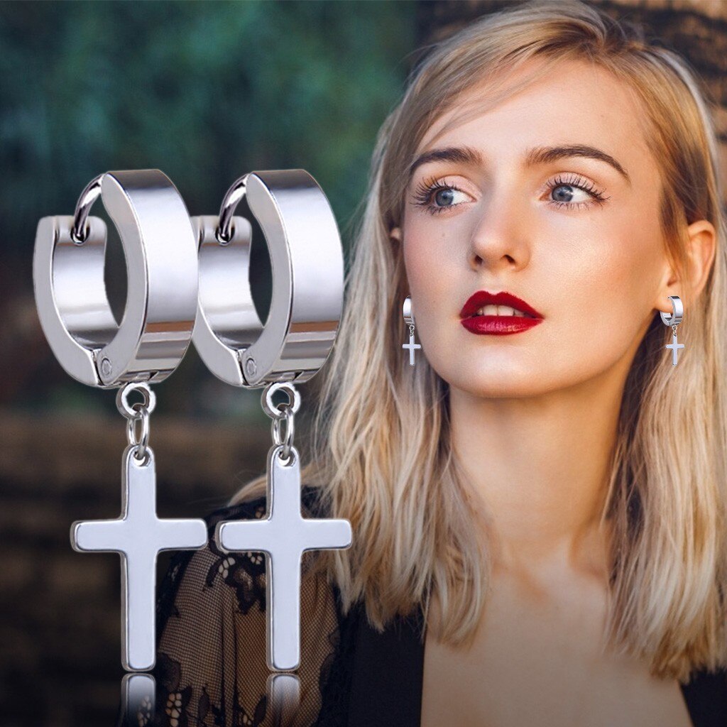 Non-pierced Clip On Cross Dangle Hoop Earrings Set... – Grandado