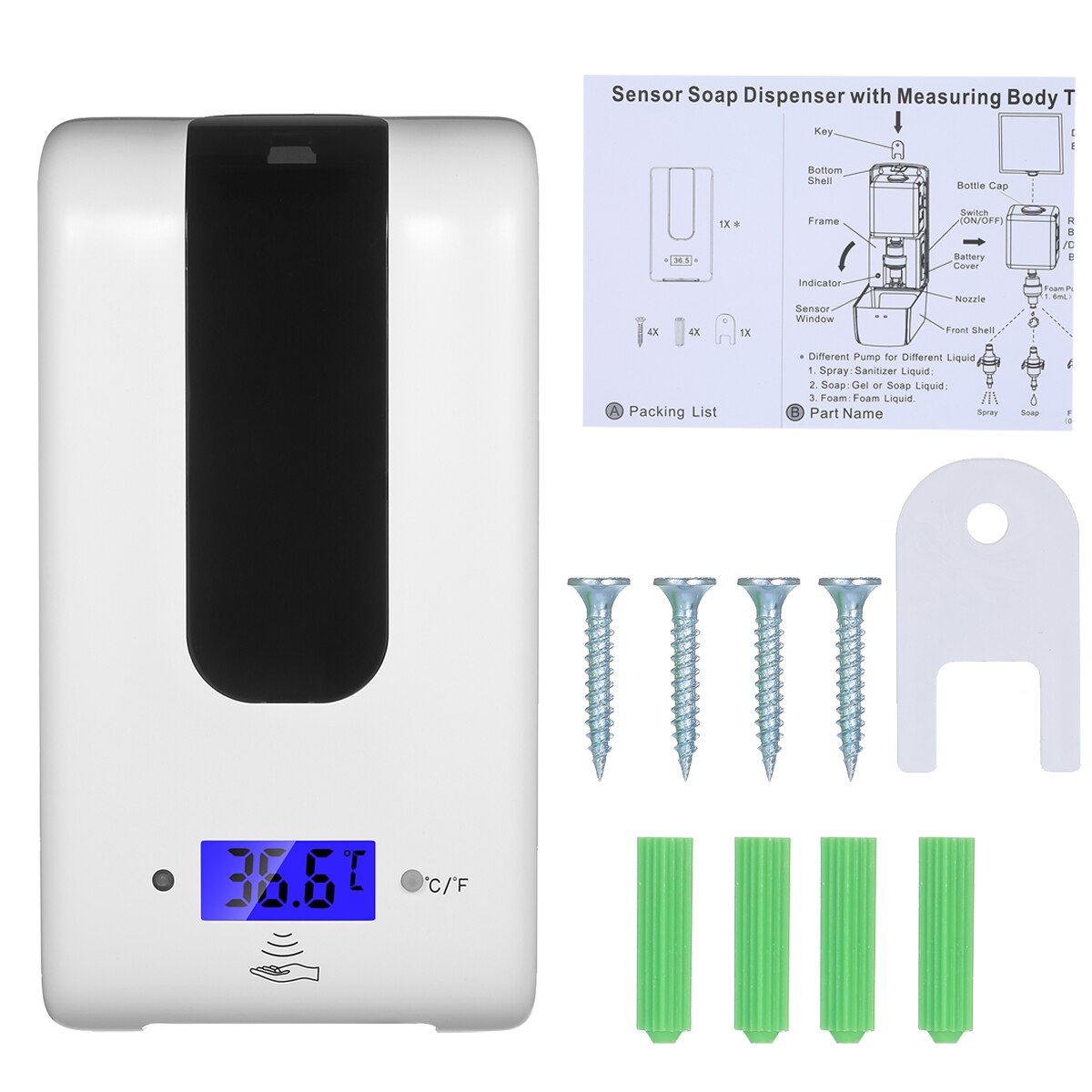 Automatic Alcohol Dispenser with Thermometer Infra... – Grandado