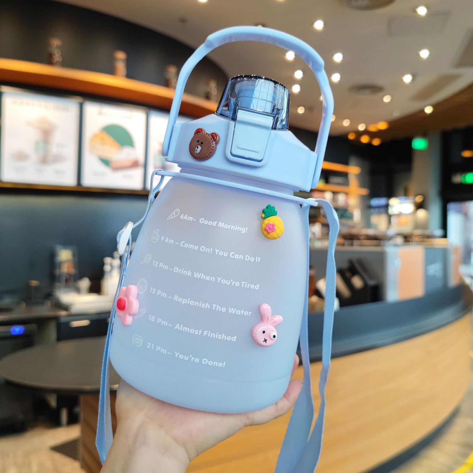 2L Large Capacity Water Bottle Straw Cup With Time... – Grandado