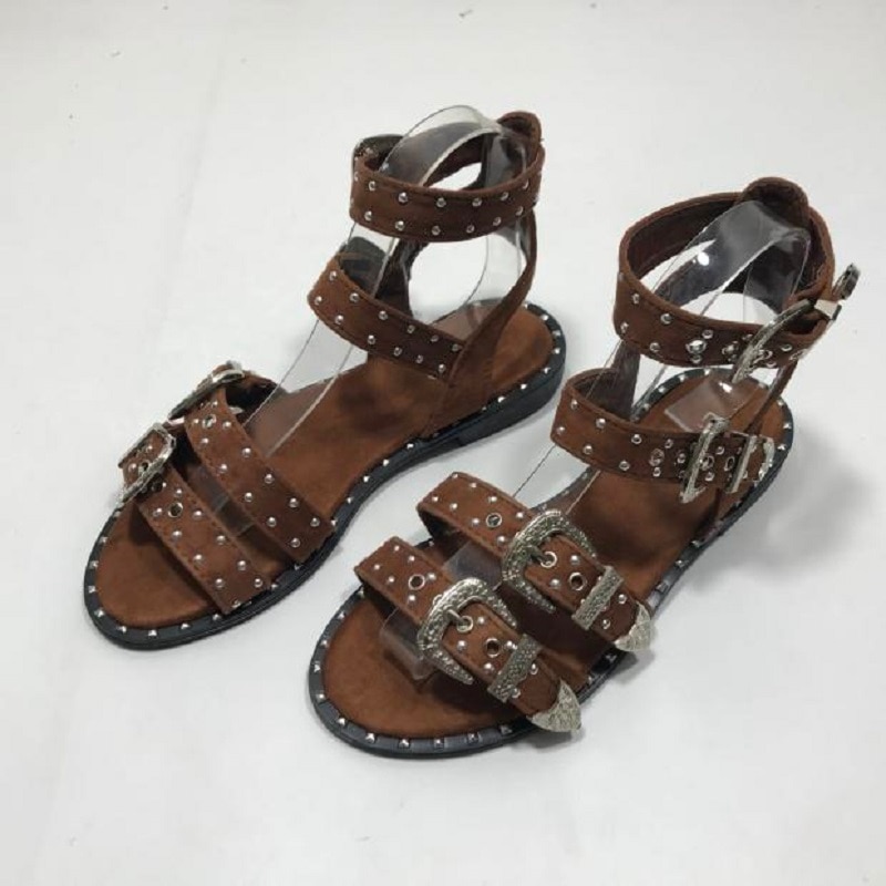 Black Summer Multiple Buckle Rivets Rivets Peep To... – Grandado