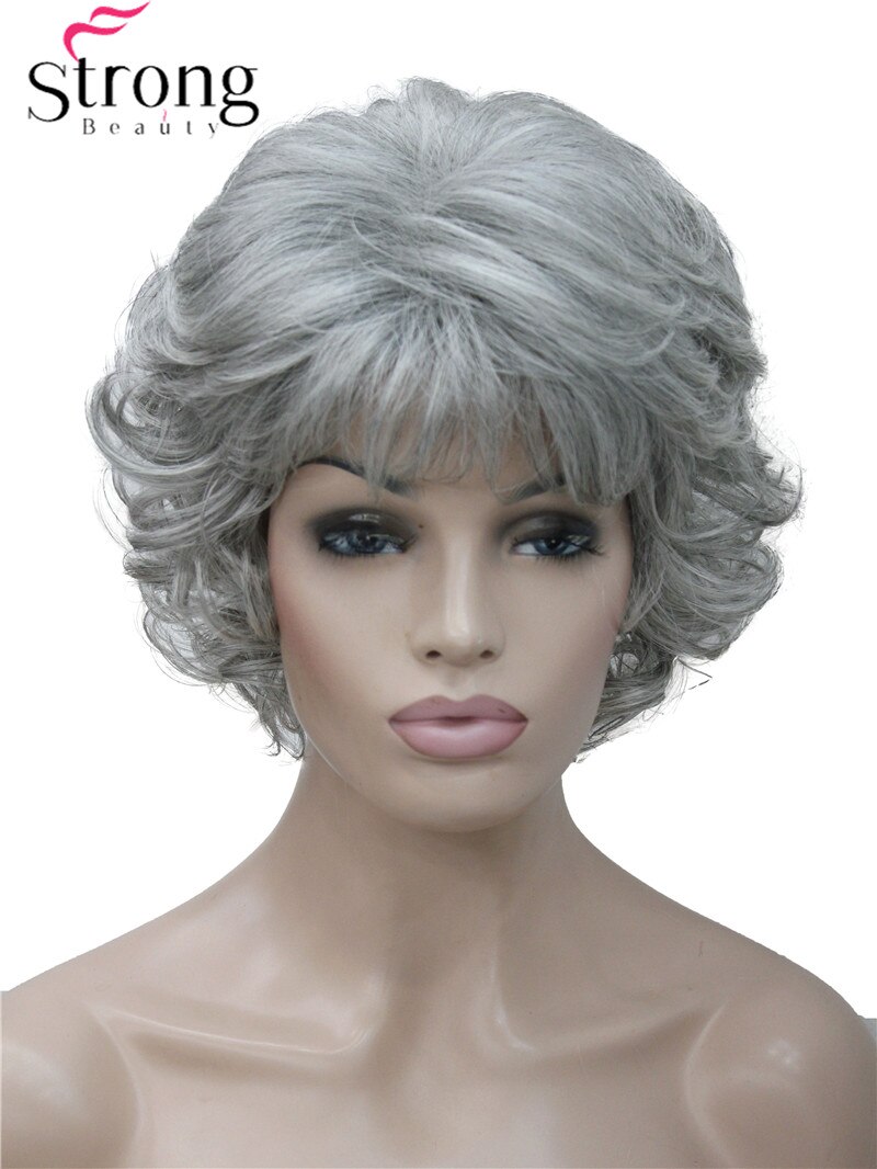 StrongBeauty Short Tousled Curls Silver Gray Full ... – Vicedeal