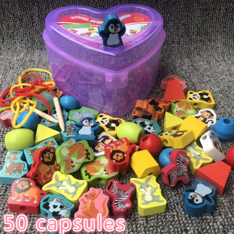 55pcs/lot Baby Wooden Lacing Beads Animals Blocks ... – Grandado