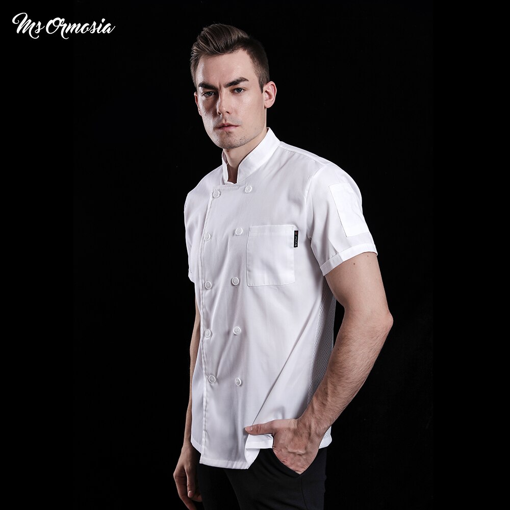 Effen Kleur Raster Ademende Korte Mouwen Chef Unif... – Grandado