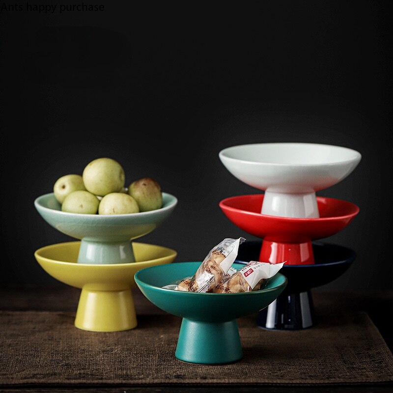 Round Ceramic Plate Small Fruit Plate Bowl Tall Fe... – Grandado