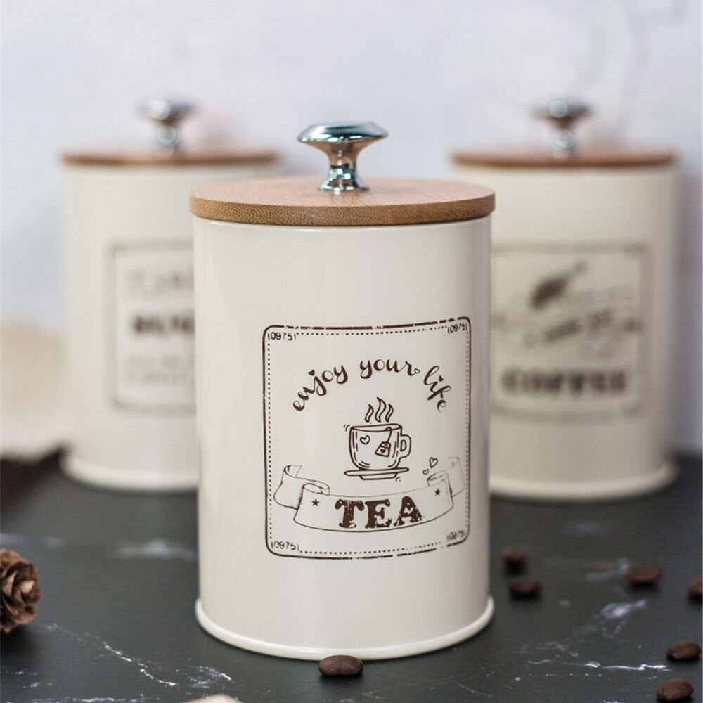 Chic Metal Storage Jars with Wooden Lid Tea Coffee... – Vicedeal