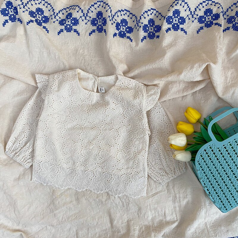 Spring Girls Lace Blouses Cute Embroidery Long Sle... – Grandado