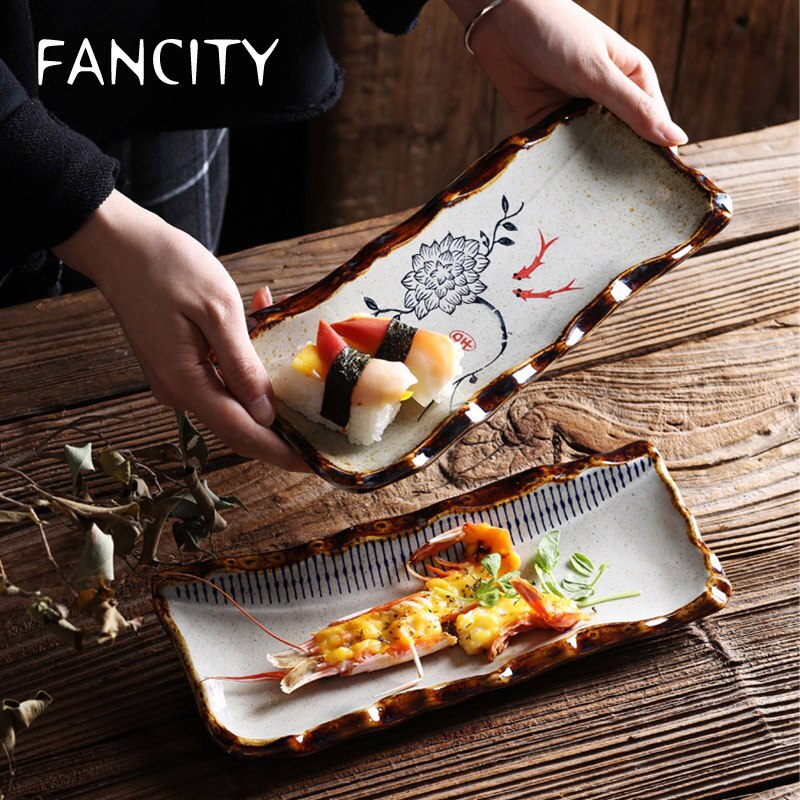 FANCITY Retro rectangular ceramic plate, sushi pla... – Grandado