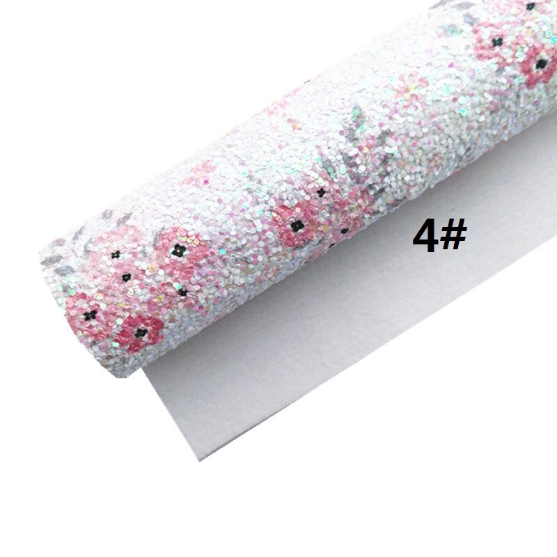 Roze Bloemen Gedrukt Chunky Glitter Vinyl Stof Bla... – Grandado