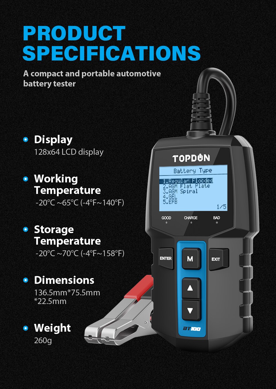 Topdon bt100 bilbatteri testare 12v 100-2000 cca ... – Vicedeal