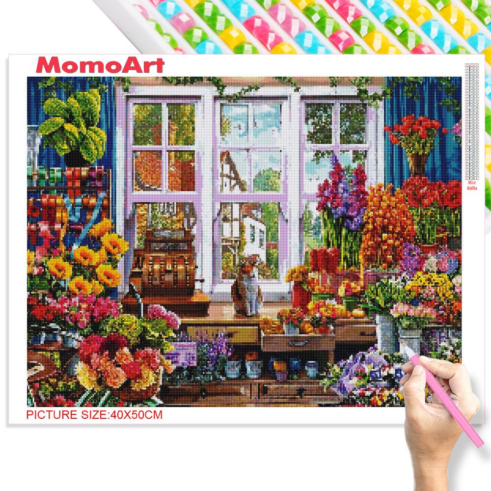 MomoArt-Bordado de diamantes de flores cuadrado co... – Grandado