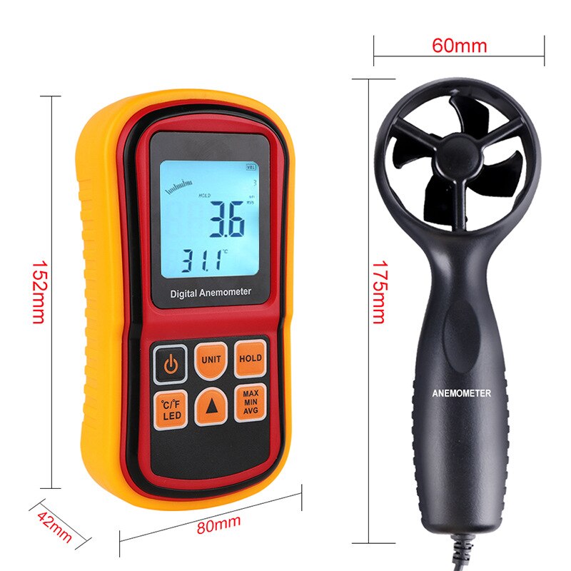 Digital anemometer 0-45 m/s Wind speed temperature... – Grandado