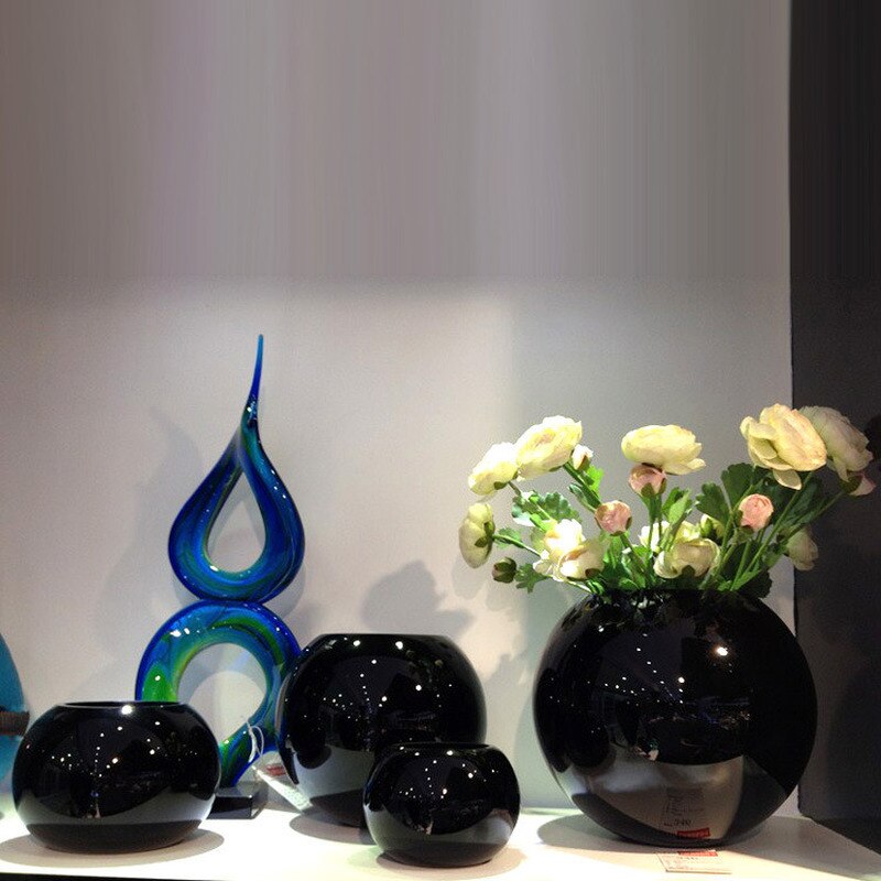Simple and Modern Black Round Spherical Glass Vase... – Grandado