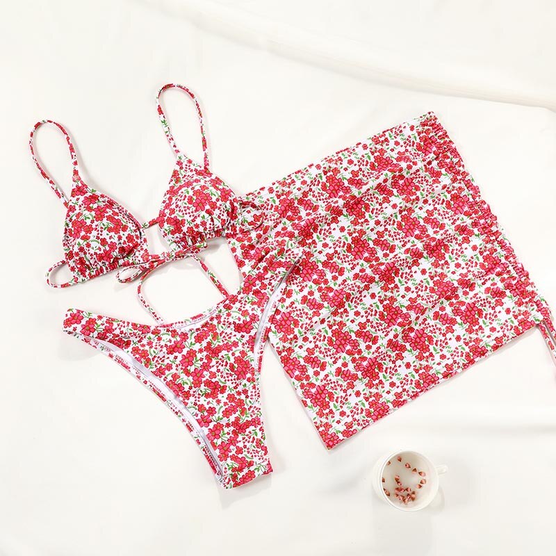 Rinabe Floral Print Bikini Biquini String Swimsuit... – Grandado