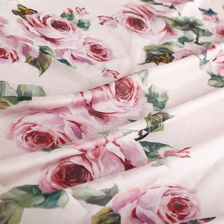 145cm Width Romantic Roses Fuse with Pink Rose Pri... – Vicedeal