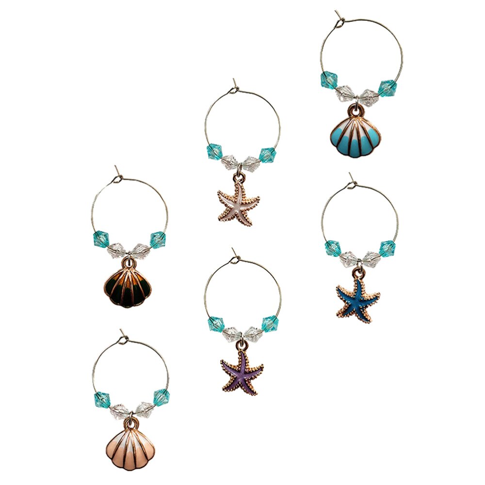 6Pcs Party Wine Glass Shell Charms Rings Ocean The... – Grandado