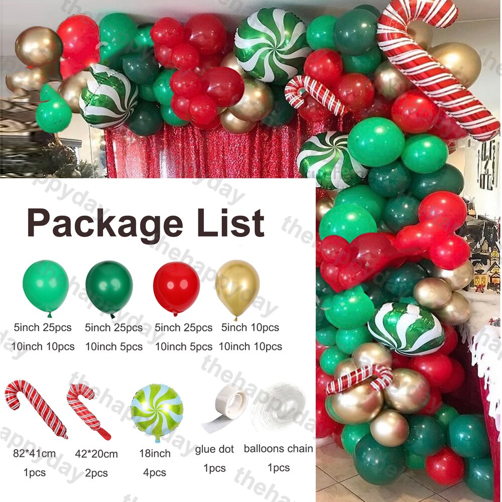 Christmas Balloon Arch Green Gold Red Box Candy Ba... – Grandado