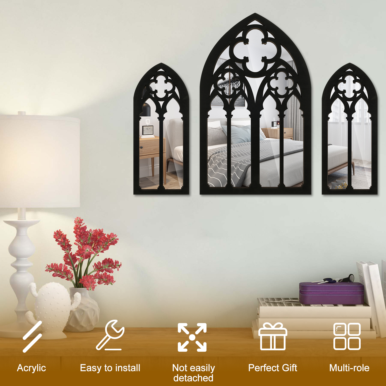3 stuks gotische spiegels muur decor gebogen decor... – Vicedeal