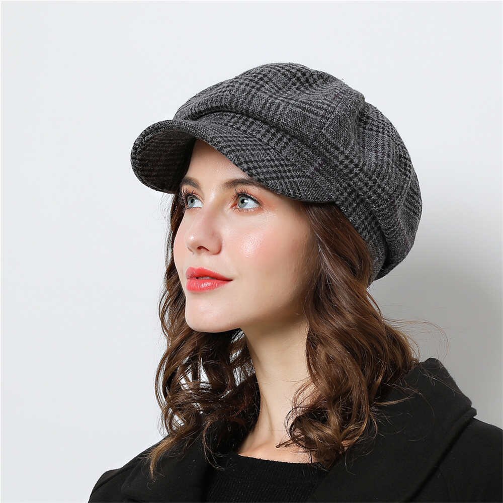 Octagonal Hat for Female Simple Plaid Solid Color ... – Grandado