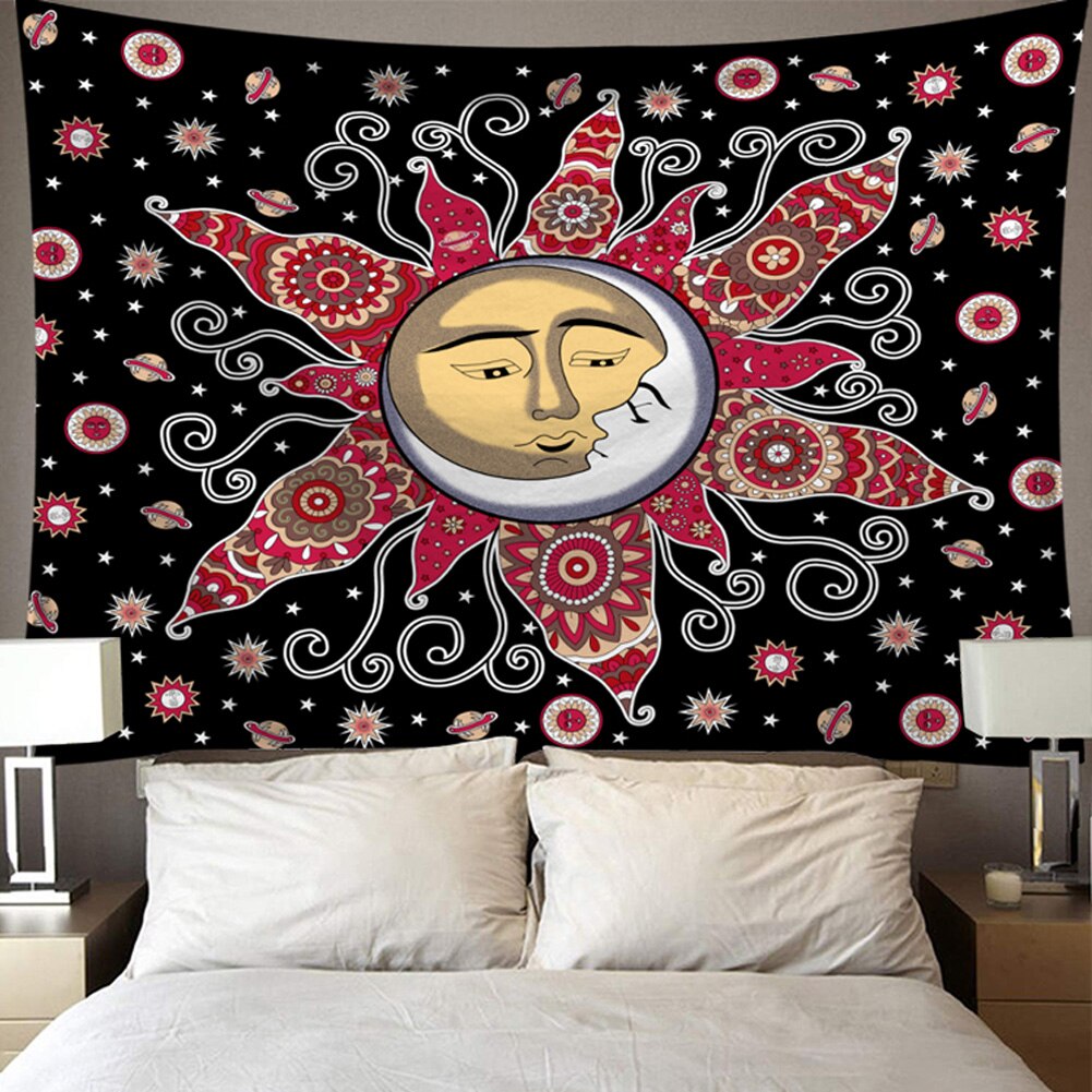 Mandala Tapestry White Black Sun And Moon Tapestry... – Grandado
