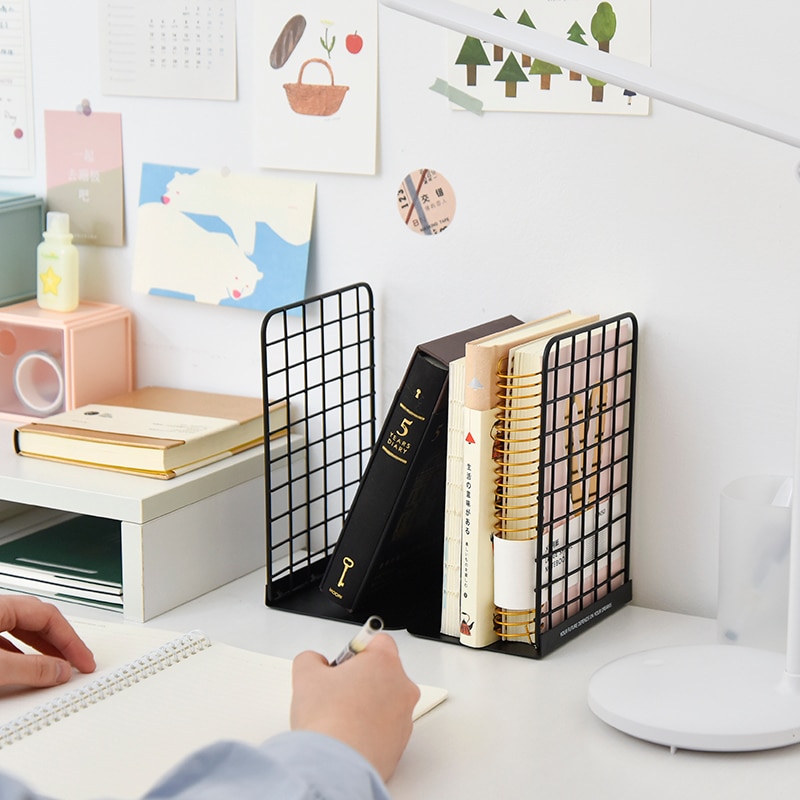 Grid Metal Bookends Standing Desk Organizer Booksh... – Vicedeal