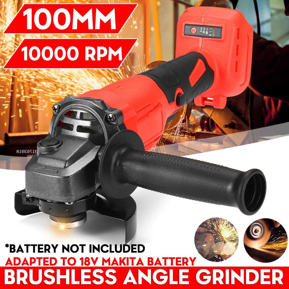 800W 18V 100mm Brushless Cordless Impact Angle Gri... – Grandado