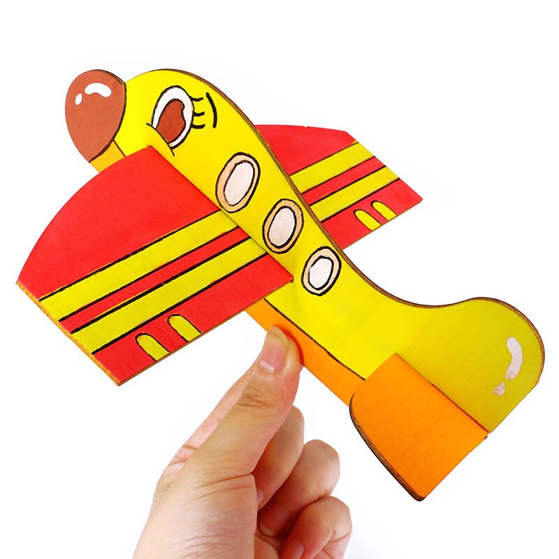 Blank wooden insert puzzle plane DIY toy model kin... – Grandado