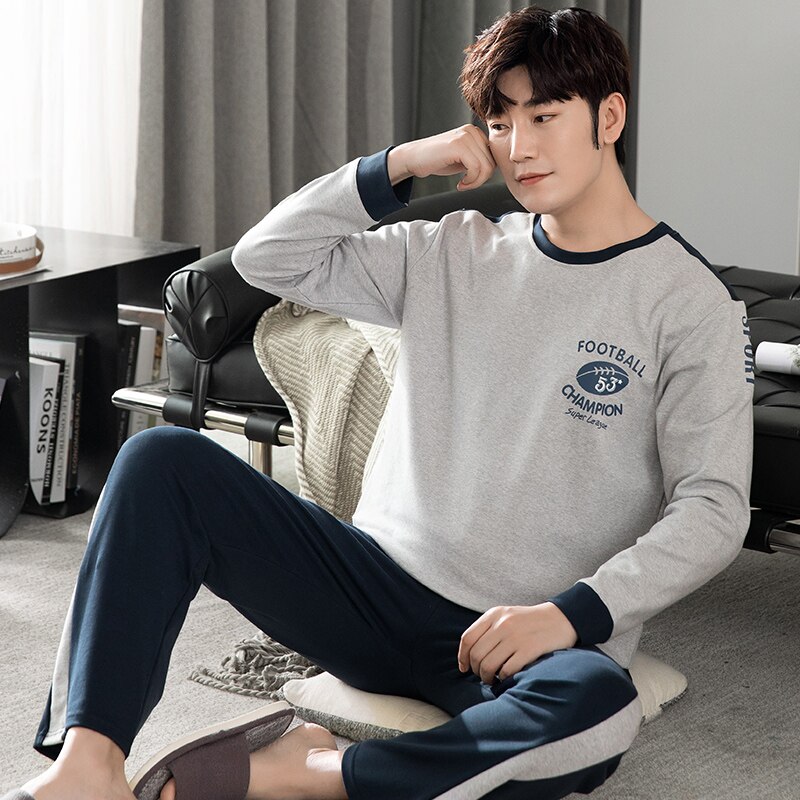 Autumn Winter Mens Full Pure Cotton Pajamas Letter... – Grandado
