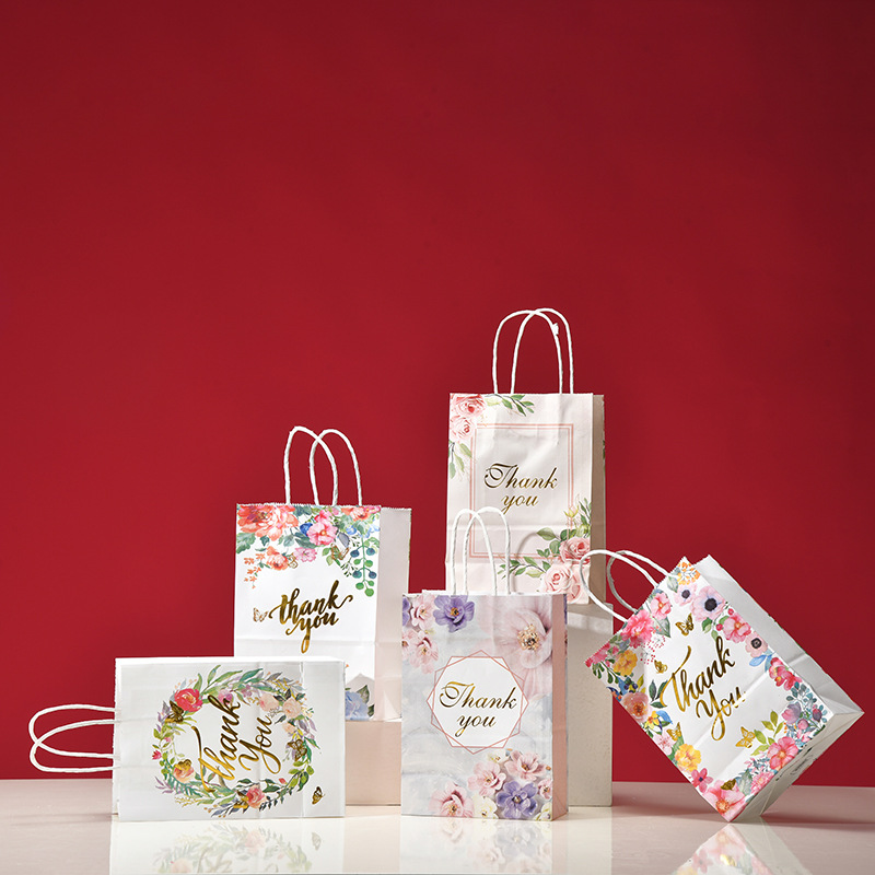 5pcs Thank You Paper Bag Kraft Paper Bag with Hand... – Vicedeal