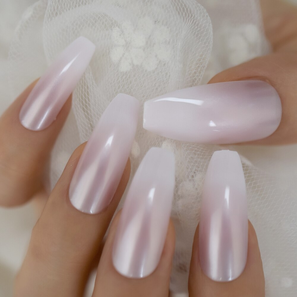 Ombre Press On Nails Pearl Shine Pink Ballerina Wh... – Grandado