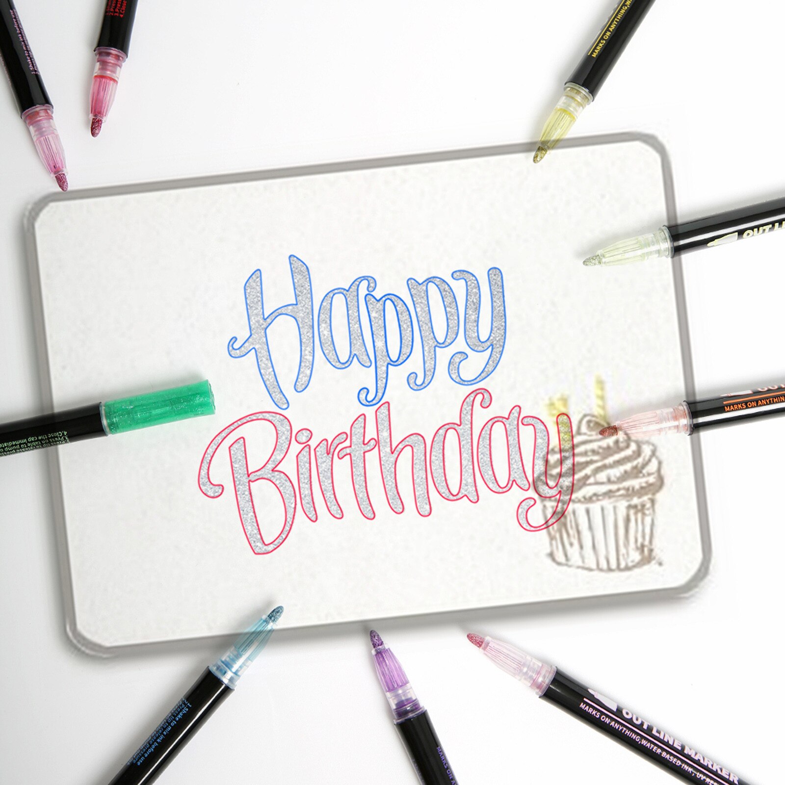 4# Outline Metallic Markers Double Line Magic Shim... – Grandado