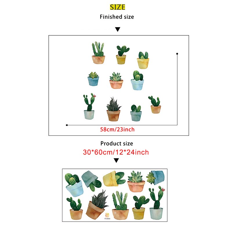 Cactus Potted Wall Wall Stickers for Bedroom Livin... – Vicedeal