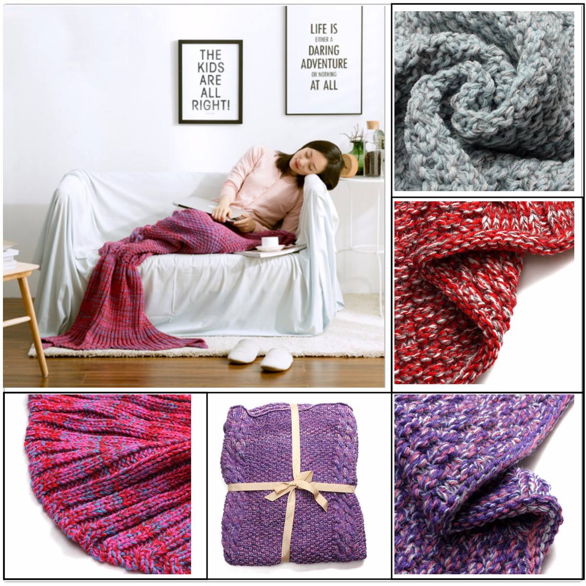 60x140CM Child Yarn Knitted Mermaid Tail Blanket H... – Vicedeal