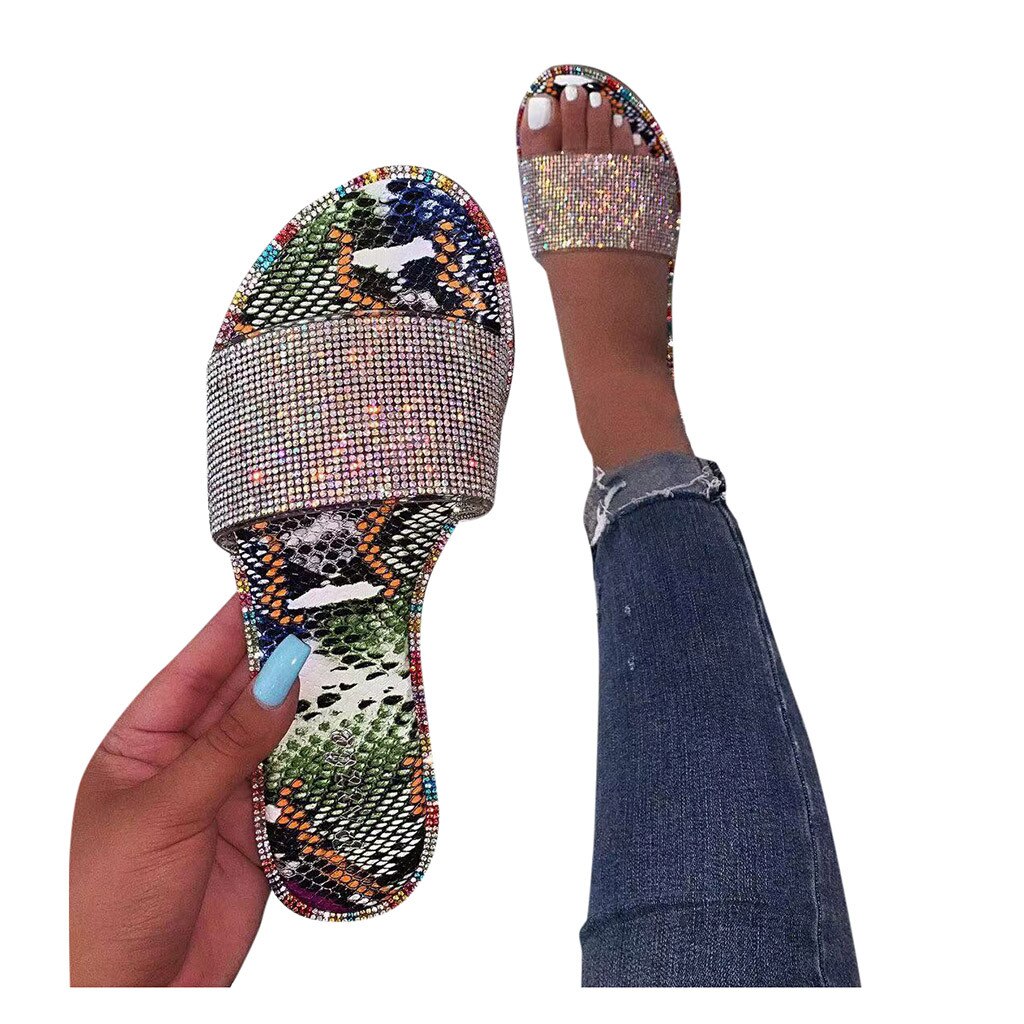 Outdoor Womens Snake Print Flats Open Teen Licht S... – Grandado