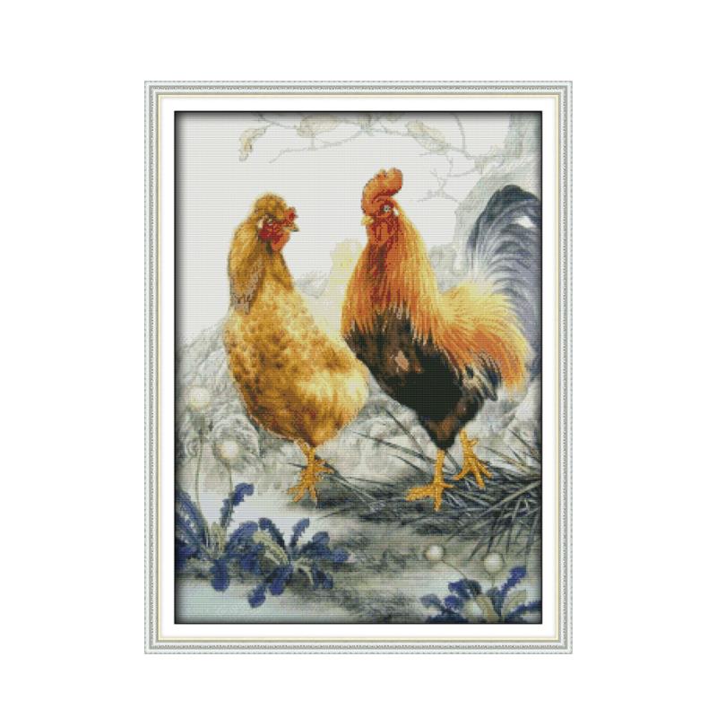 Chicken couple cross stitch kit 14ct 11ct pre stam... – Grandado