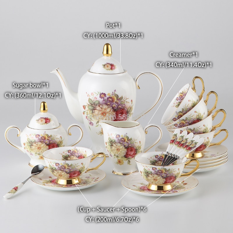 Europe Rose Bone China Tea Set British Porcelain C... – Vicedeal