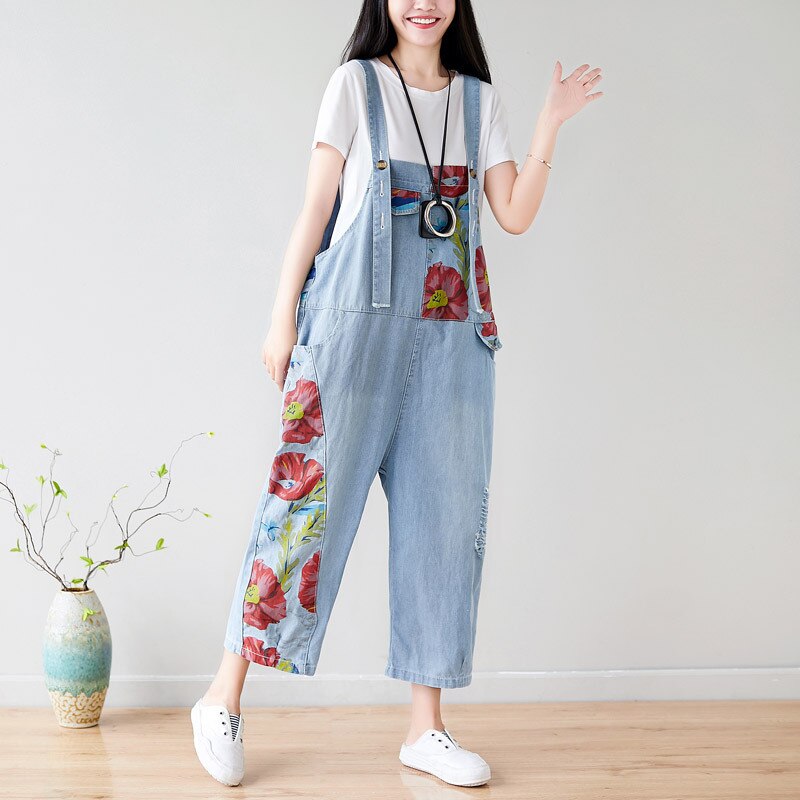 Gedruckt Denim overalls Original Bib Patchwork Cow... – Grandado
