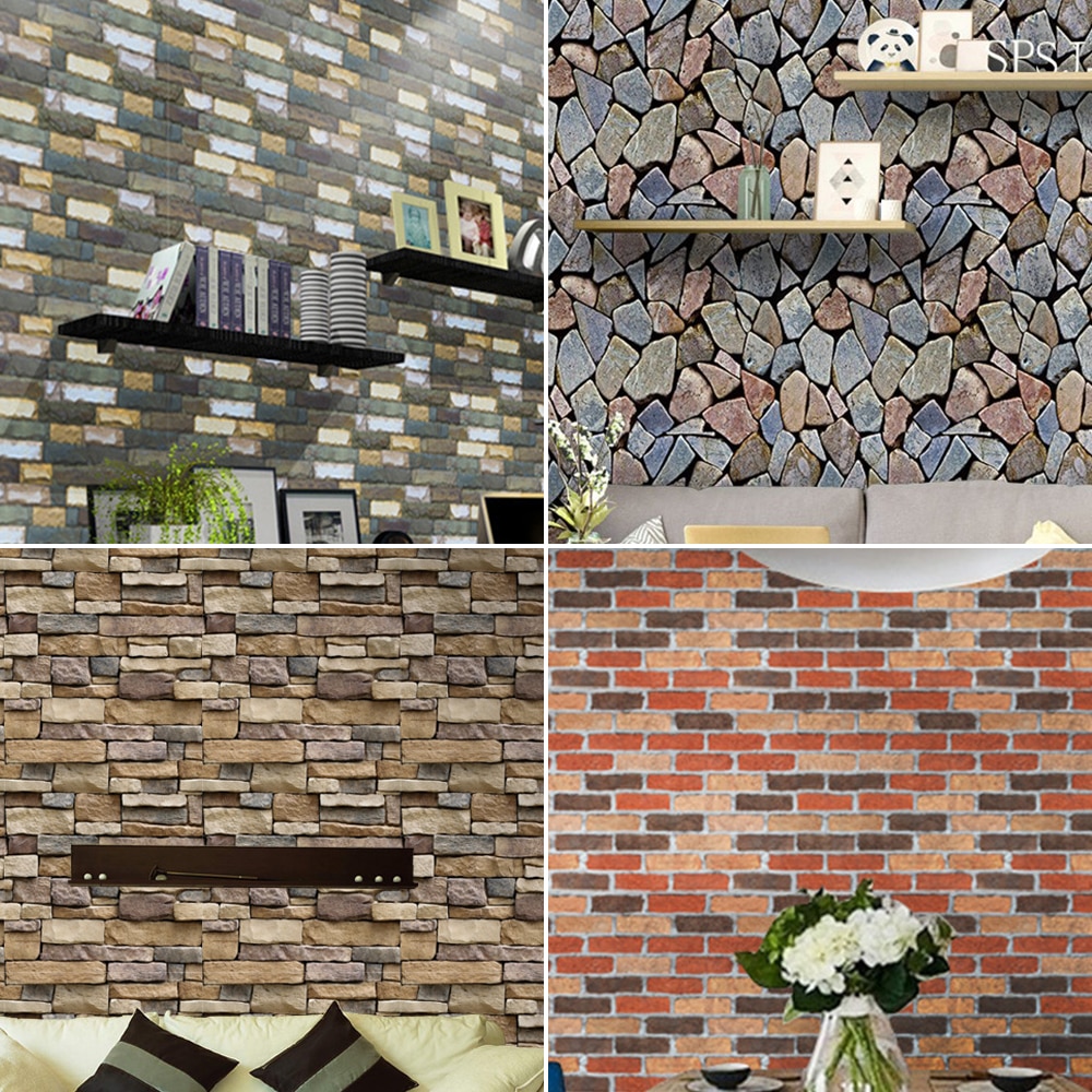 100x45cm Imitation 3D Brick Stone Wall Stickers Se... – Grandado