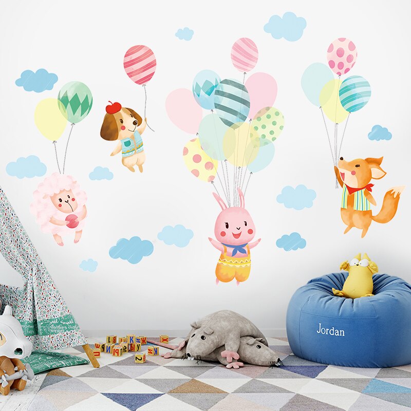 Cartoon Rabbit Dog Colorful Balloon Wall Sticker C... – Grandado