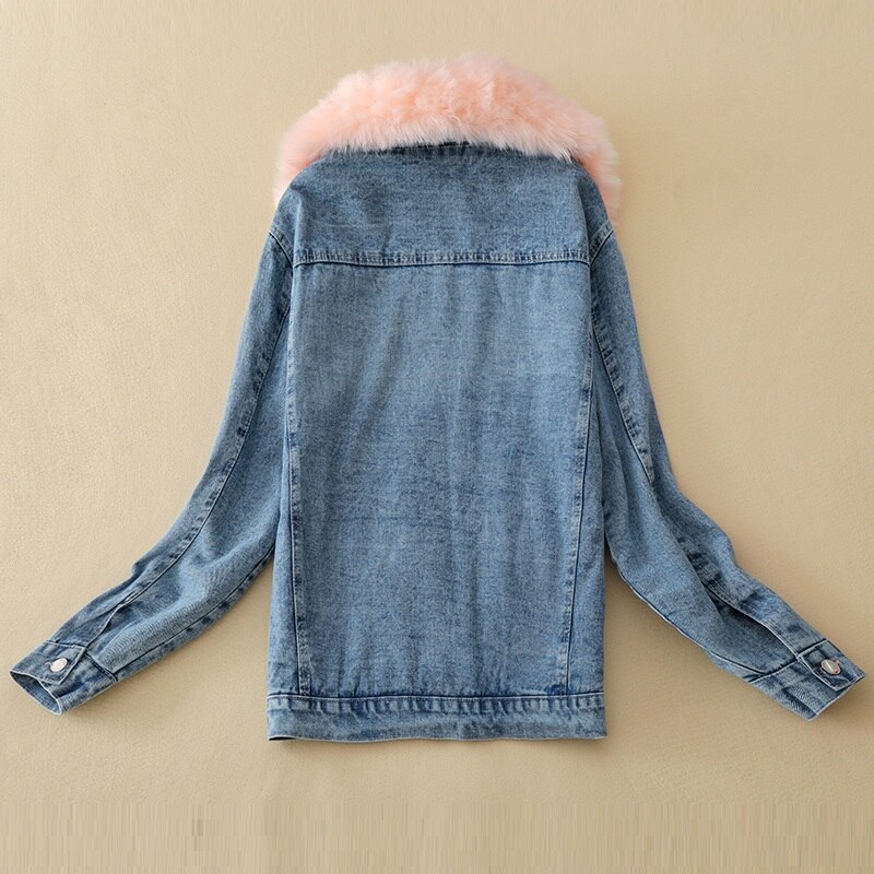 Spring Autumn Winter Women's jacket Big Fur Denim ... – Grandado